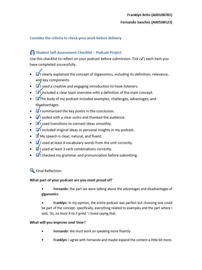 Podcast Self Assessment Checklist | PDF