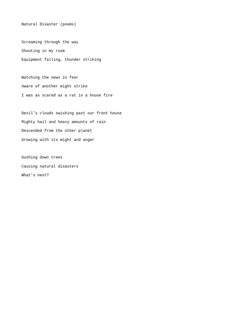 458401533 Natural Disaster POEM Docx | PDF