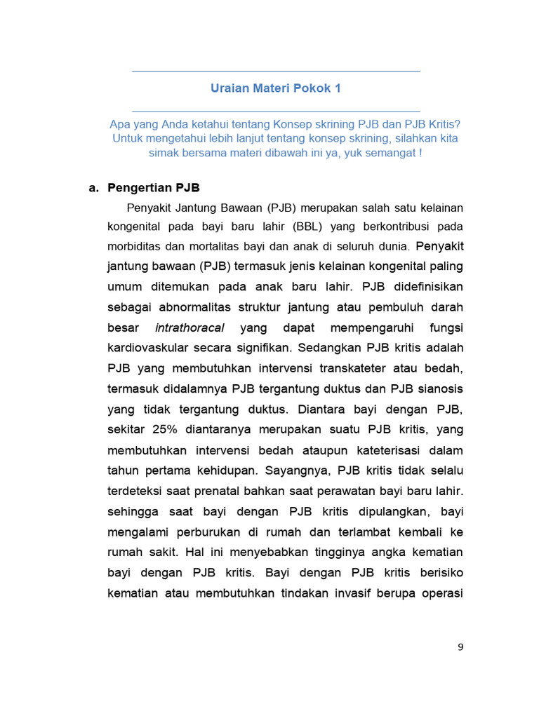 Modul Pelatihan Skrining Bayi Baru Lahir Dengan PJB PDF | PDF