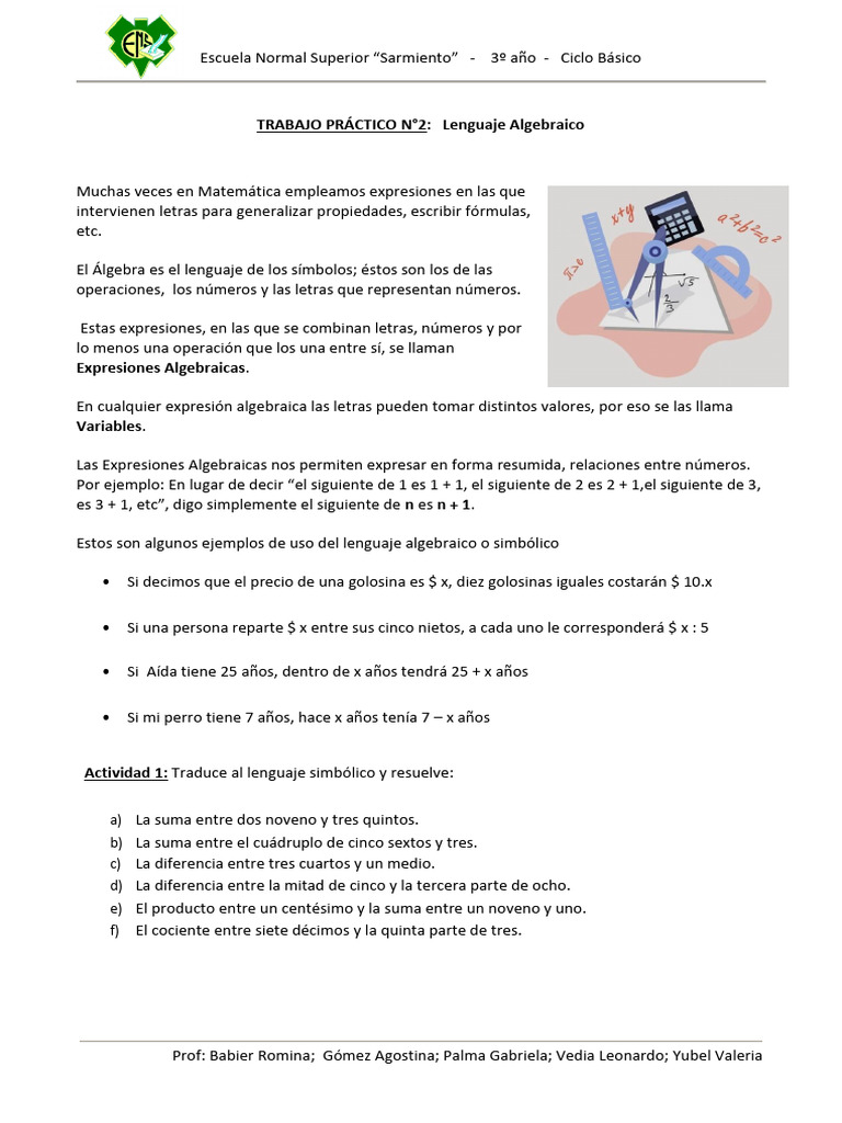 Trabajo Práctico N°2 Tercer Año 2025 | PDF | Álgebra | Fórmula