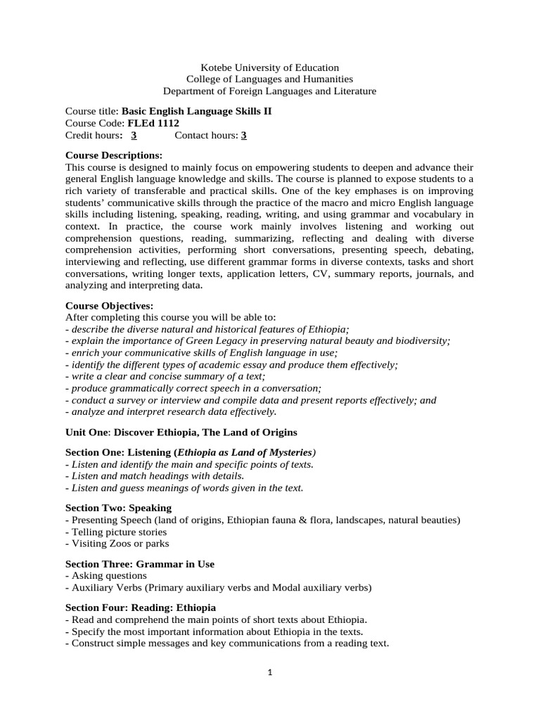 FLEd1112 Course Outline | PDF | Reading Comprehension | English Language