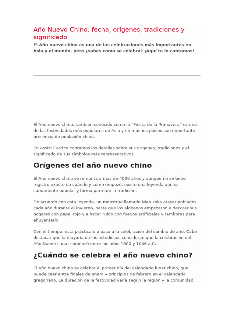 Año Nuevo Chino: Tradiciones y Celebraciones | PDF | Continuar