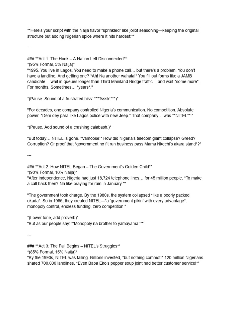 NITEL VOICE OVER Pidgin | PDF | Nigeria | Telecommunications