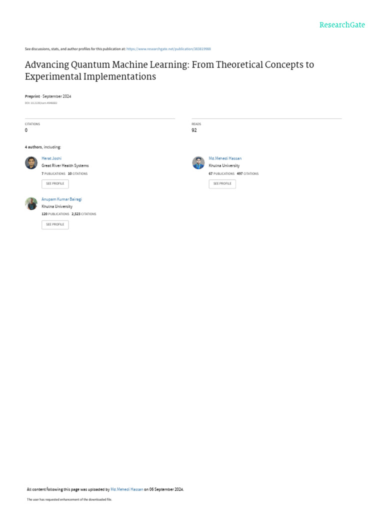 Advancing Quantum Machine Learning From Theoretical Concepts To Experimental Implementations ...