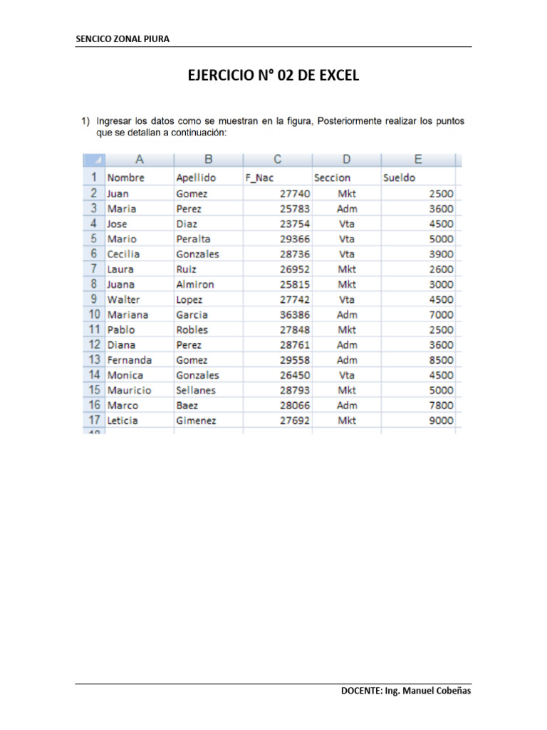 Ejercicio n2 Excel | PDF