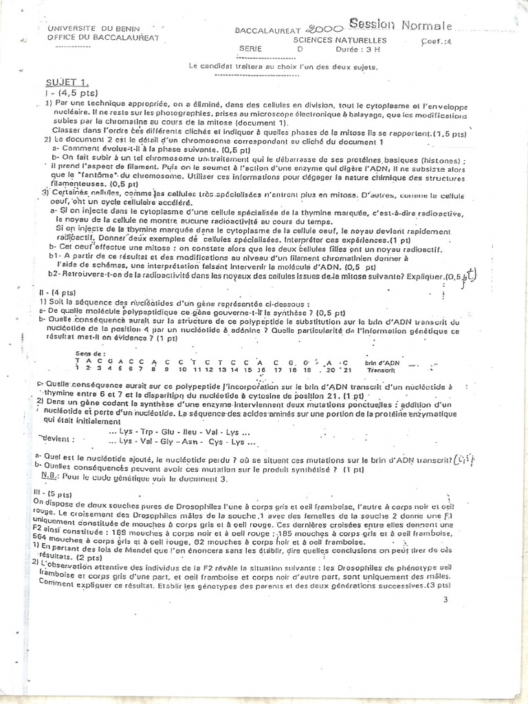 Bac2 Sujet SVT 2000 A 2020 - TD Komina Tuakli | PDF