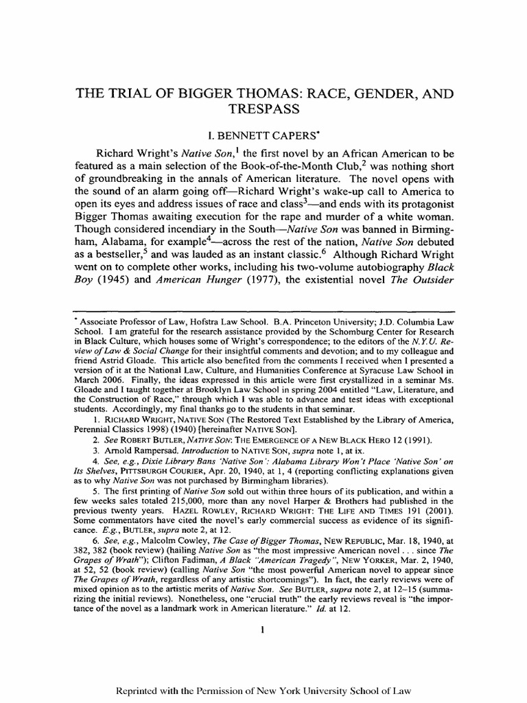 Bigger Thomas: Race and Justice in Native Son | PDF | Justice | Crime ...