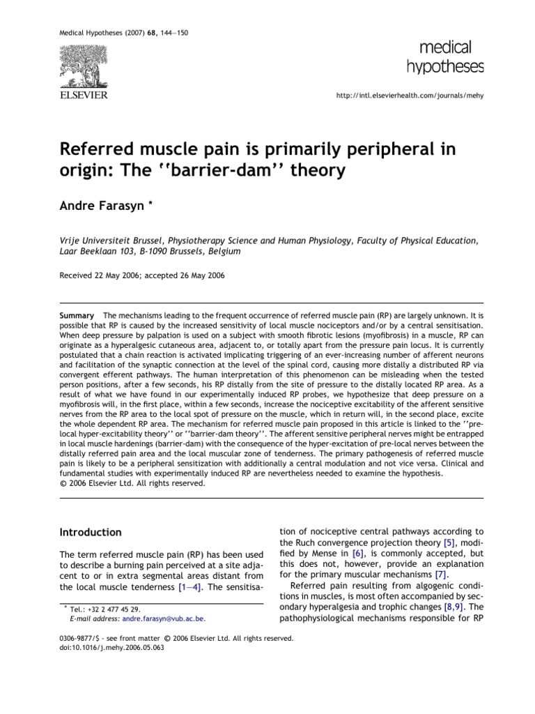 Referred Muscle Pain: Barrier-Dam Theory | PDF | Pain | Massage