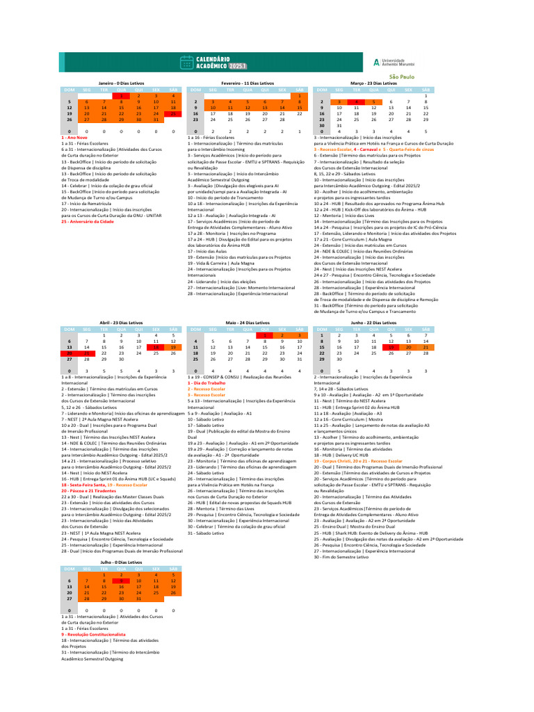 Calendario-2025 UAM Sao-Paulo E2A 21-01-2025 | PDF