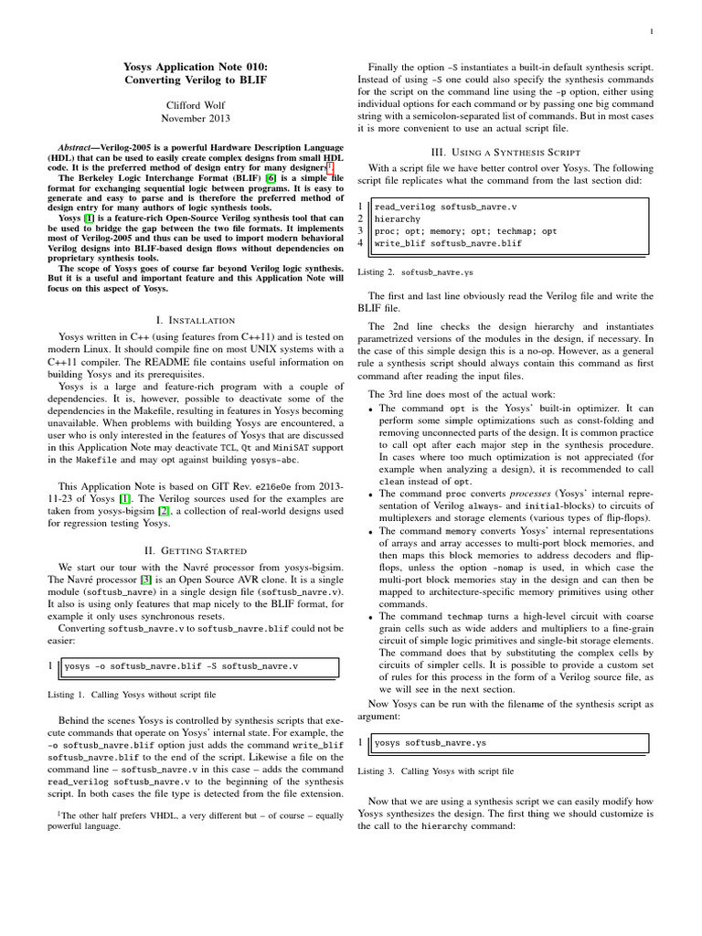 APPNOTE_010_Verilog_to_BLIF | PDF | Hardware Description Language | Logic Synthesis