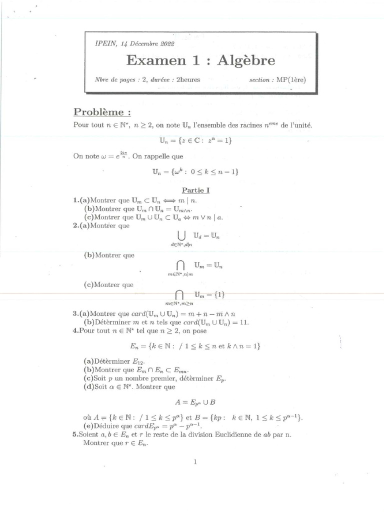 EX N1 Alg MP 2022 | PDF