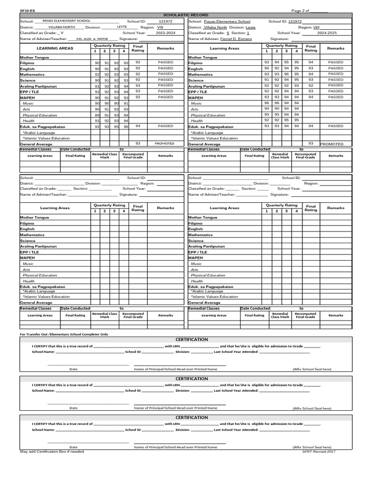 Grade 6 - SF10 - 2024-2025 | PDF