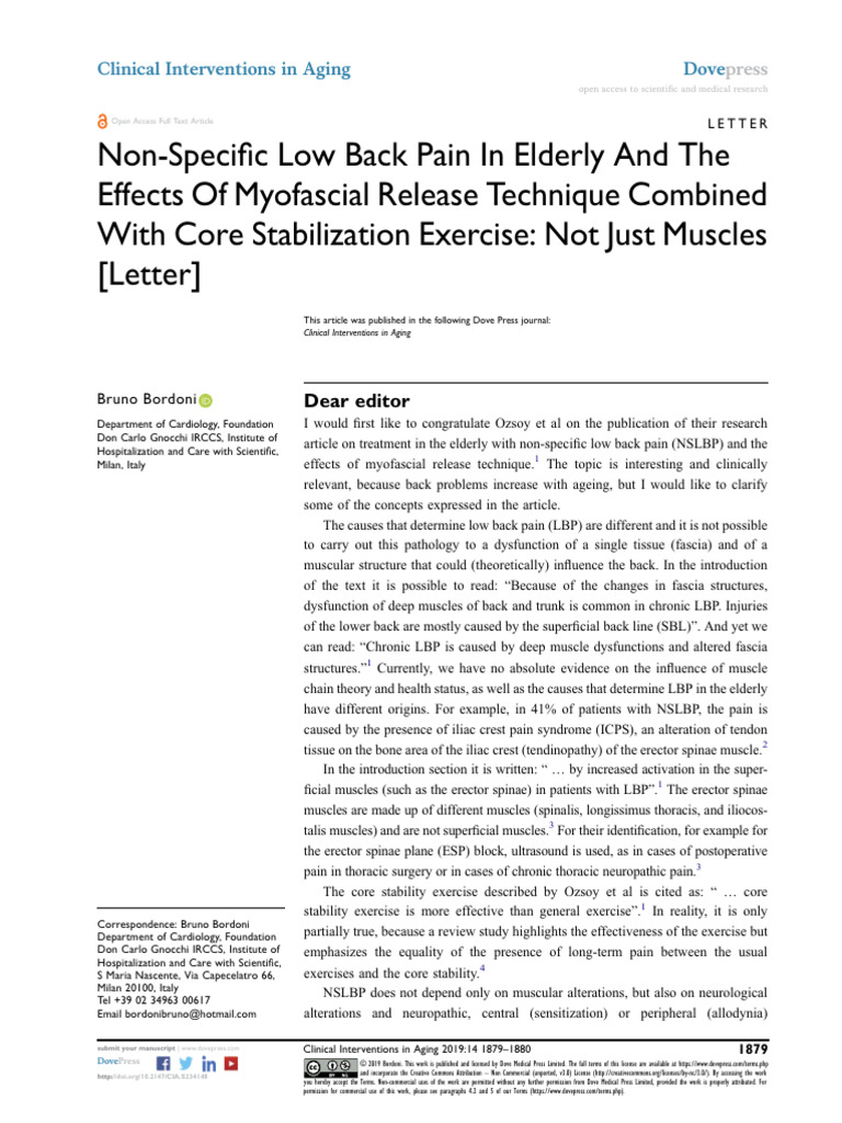 Non-Specific Low Back Pain in Elderly and The Effects of Myofascial ...