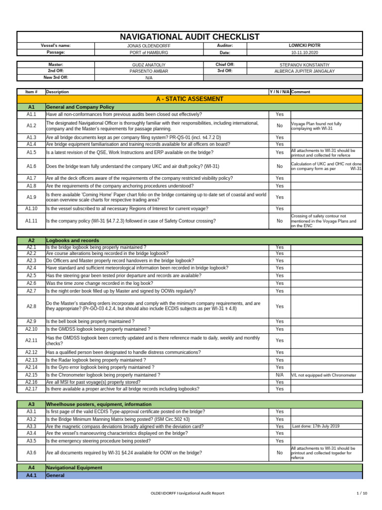 Navigational Audit JONAS Oldendorff 10-11.10.2020 | PDF | Navigation