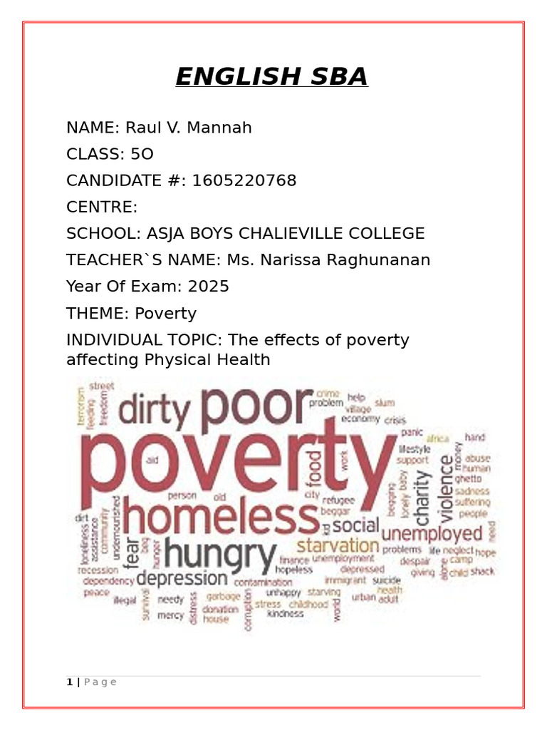 Raul Mannah 5O English A. SBA | PDF | Poverty | Poverty & Homelessness