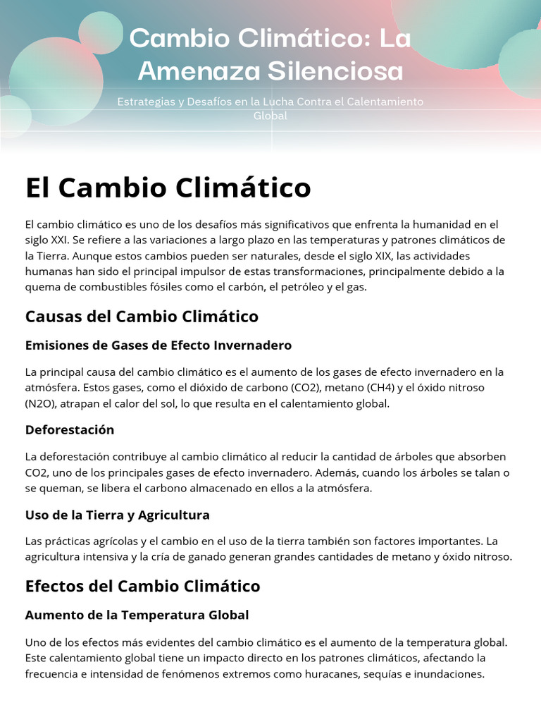 Estrategias contra el Cambio Climático | PDF | Cambio climático | Gases ...