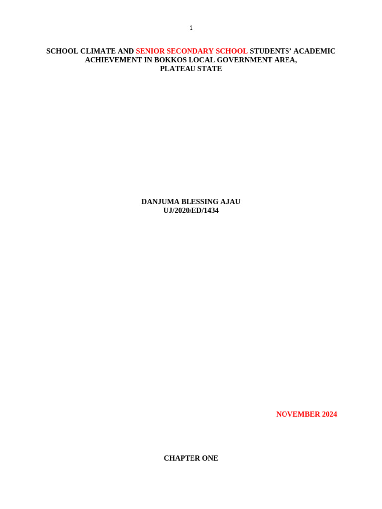 Danjuma Blessing Ajau Project On School Climate | PDF | Teachers | Schools