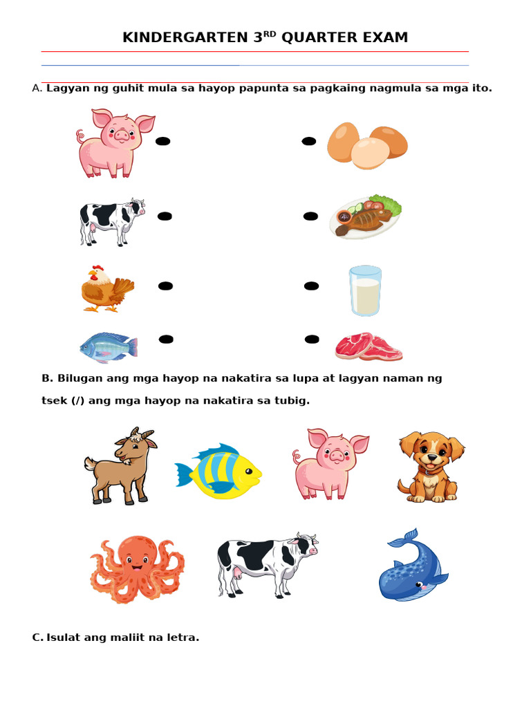 Kindergarten 3RD Quarter Exam | PDF