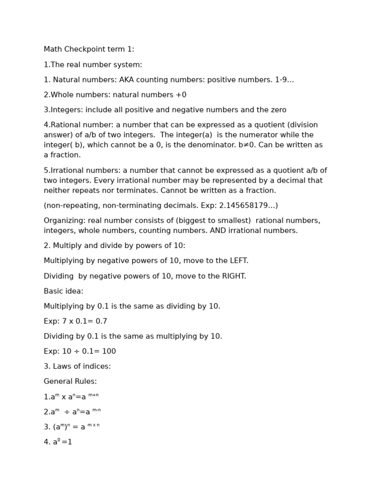 Math Checkpoint Term 1 | PDF | Numbers | Rational Number