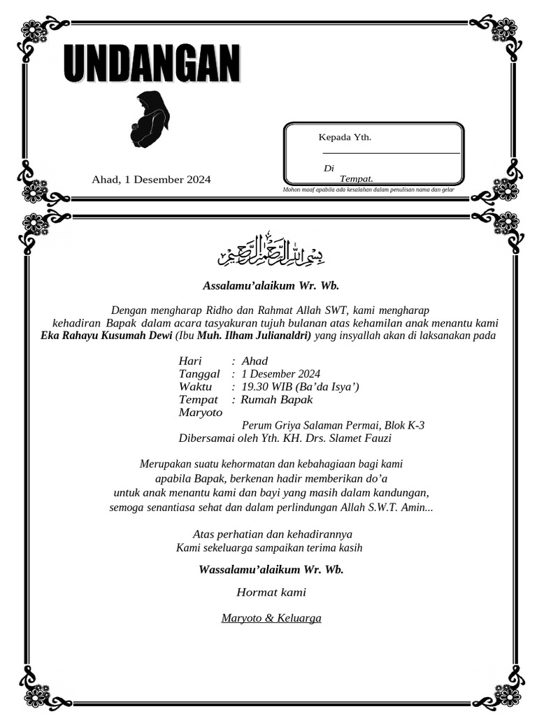 Contoh Undangan 7 Bulanan | PDF