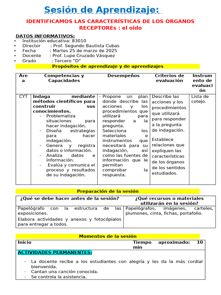Indagación sobre los Órganos de los Sentidos | PDF | Sentidos | Evaluación