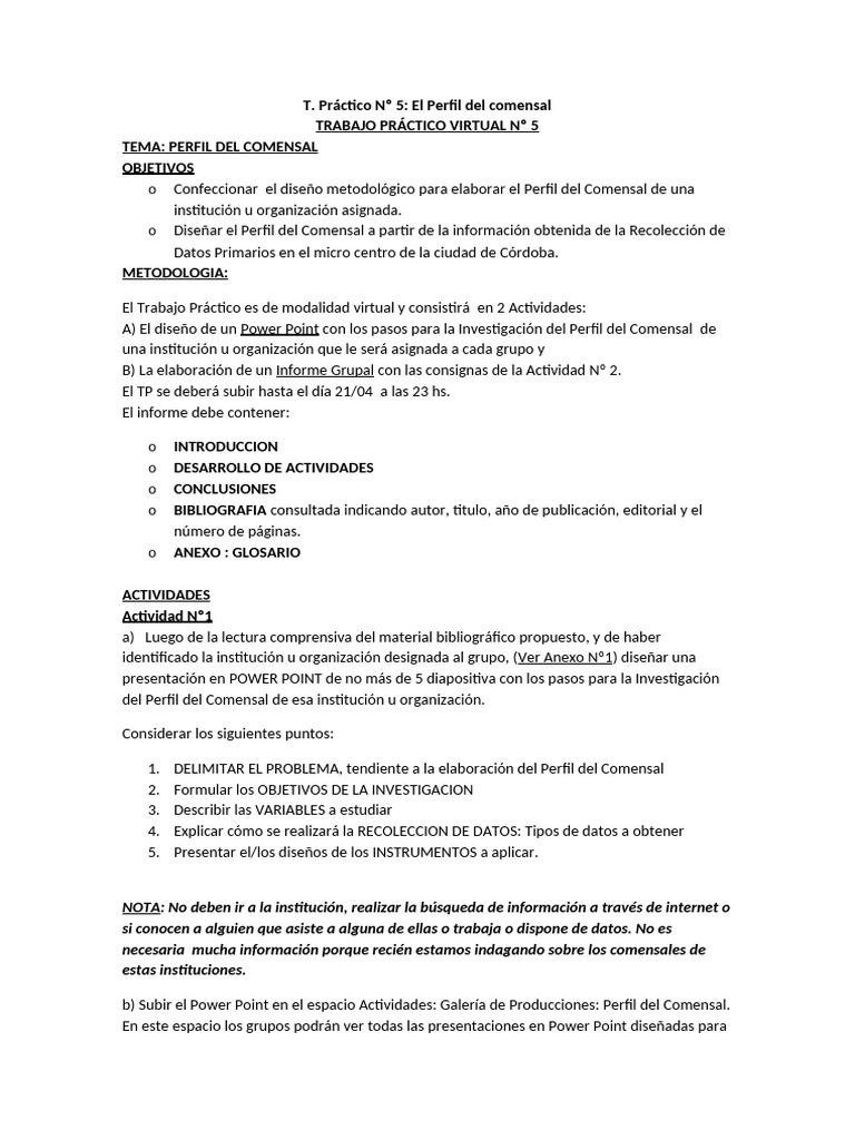 Diseño del Perfil del Comensal en Córdoba | PDF