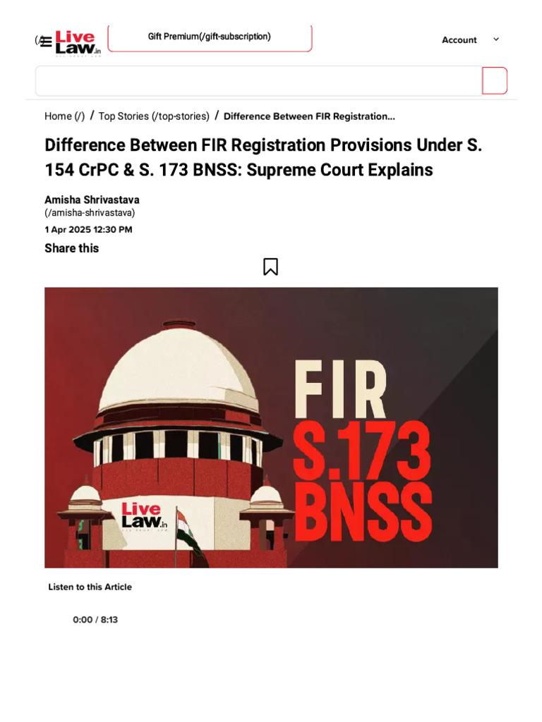 Difference Between FIR Registration Provisions Under S 154 CRPC | PDF ...