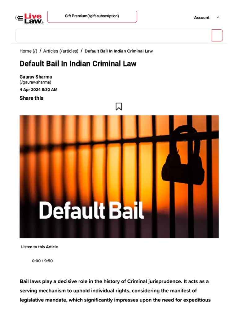 Default Bail in Indian Criminal Law (1) | PDF | Bail | Arrest