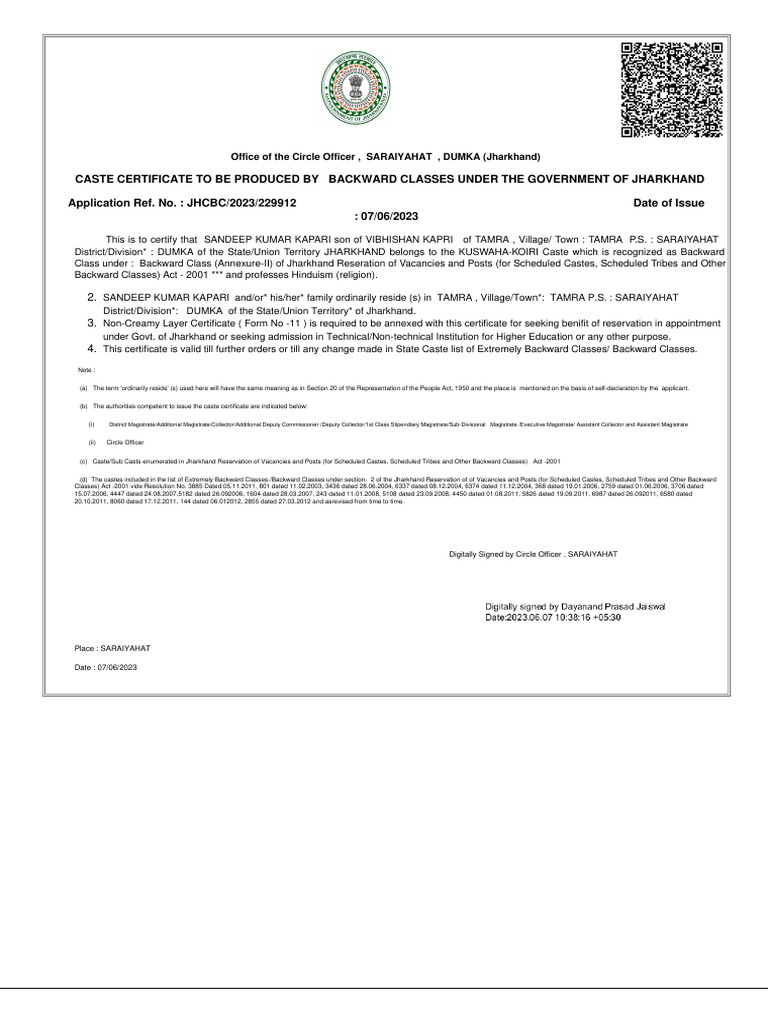 Caste certificate | PDF | Government | Social Inequality