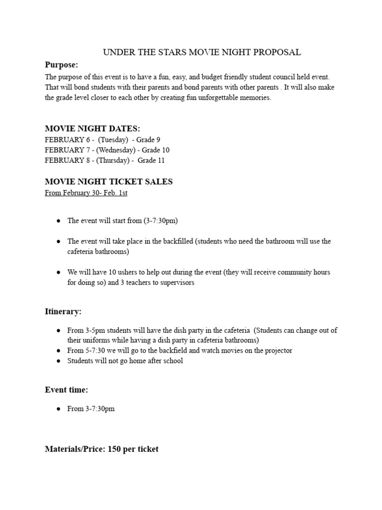 Under The Stars Movie Night Proposal Highschool | PDF