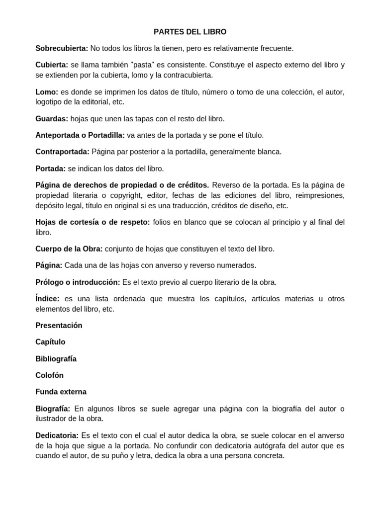 Partes Del Libro | PDF | Publicación | Libros