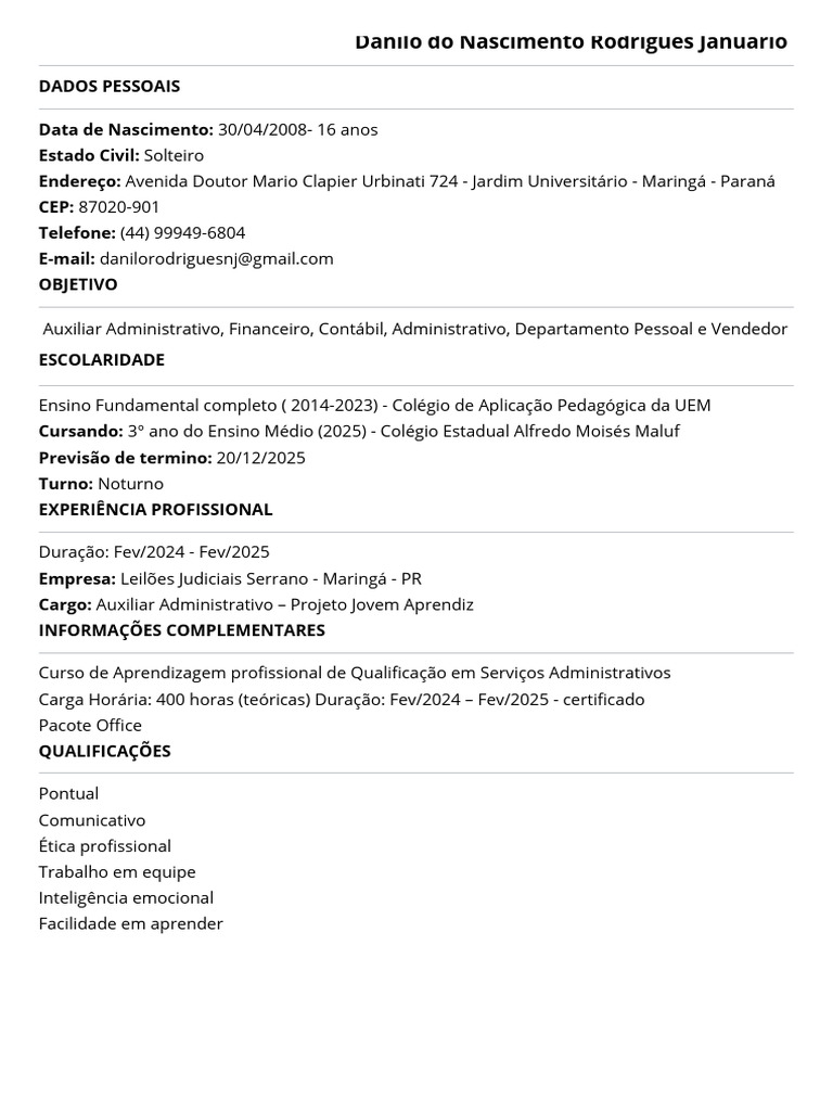 Currículo Danilo | PDF