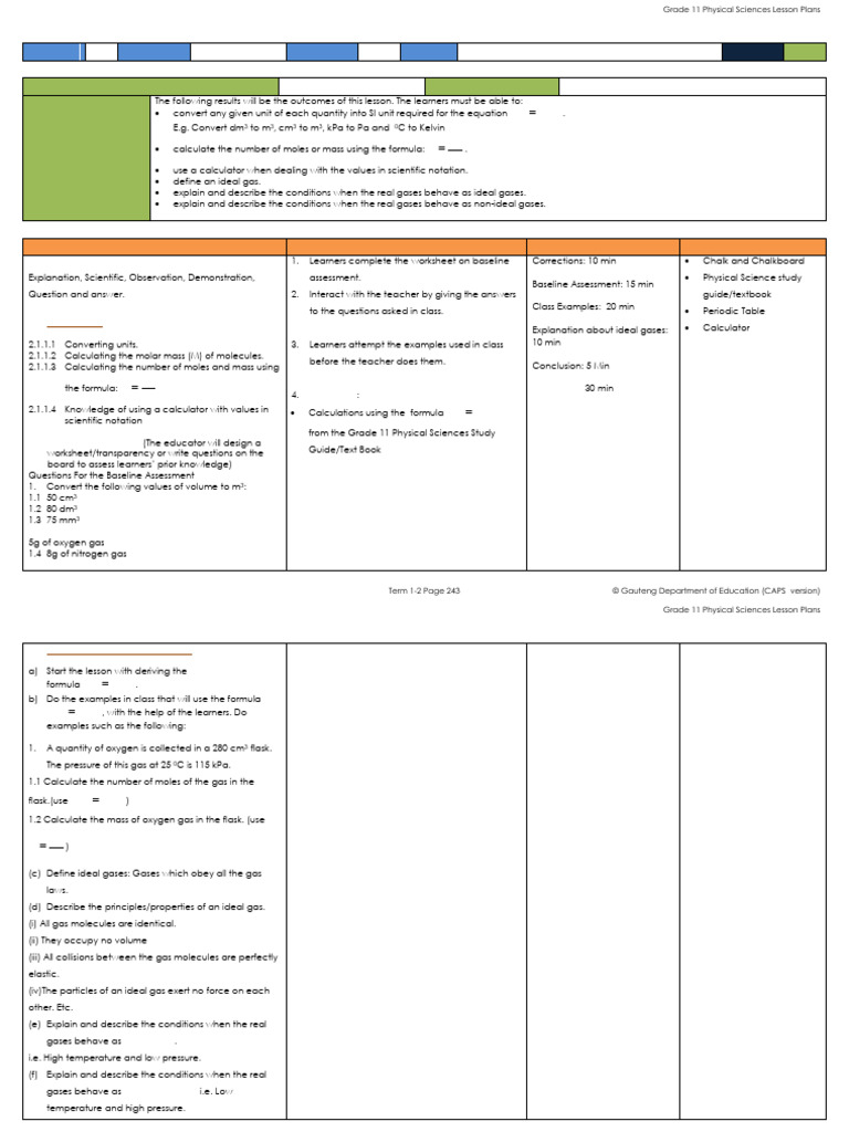 Physicalsciences Grade 11 Term 1 1 1 | PDF | Gases | Mole (Unit)
