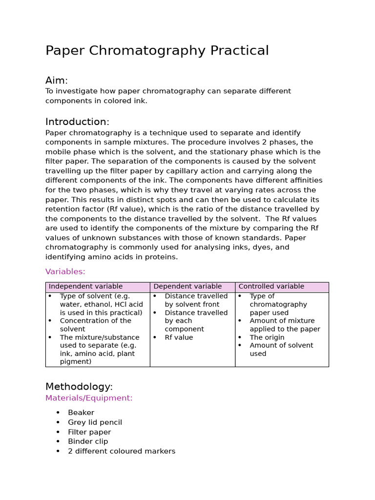 Paper Chromatography Practical | PDF | Chromatography | Chemistry