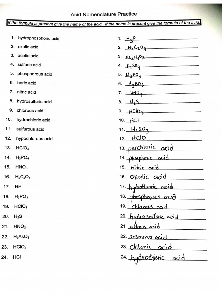 Acid Naming Formula Practice | PDF