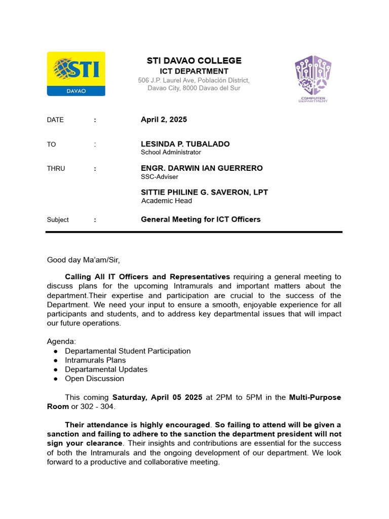 ICT Officers General Meeting Notice | PDF