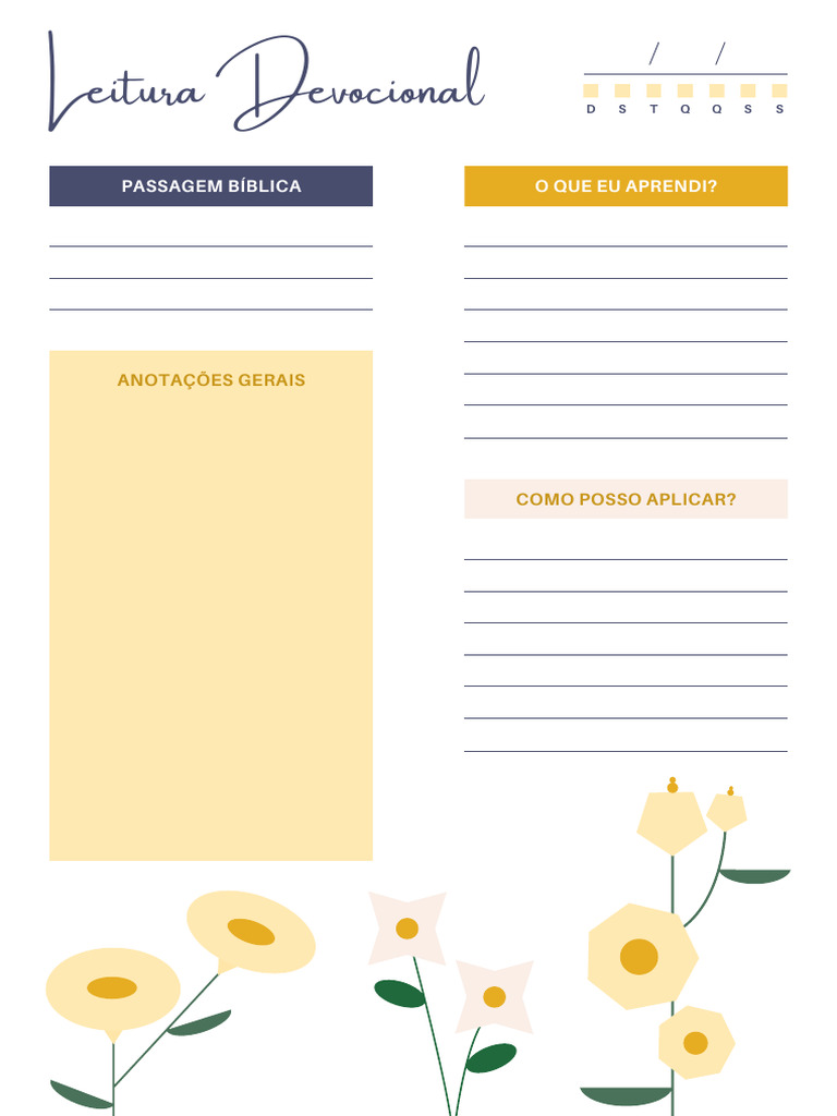 Documento A4 Leitura Devocional da Bíblia Ilustrado Amarelo e Azul | PDF
