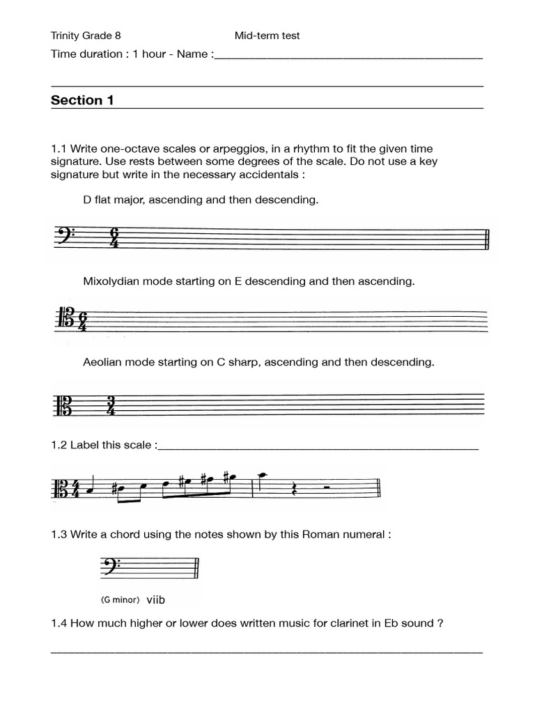 Trinity Grade 8 - Midterm Test | PDF