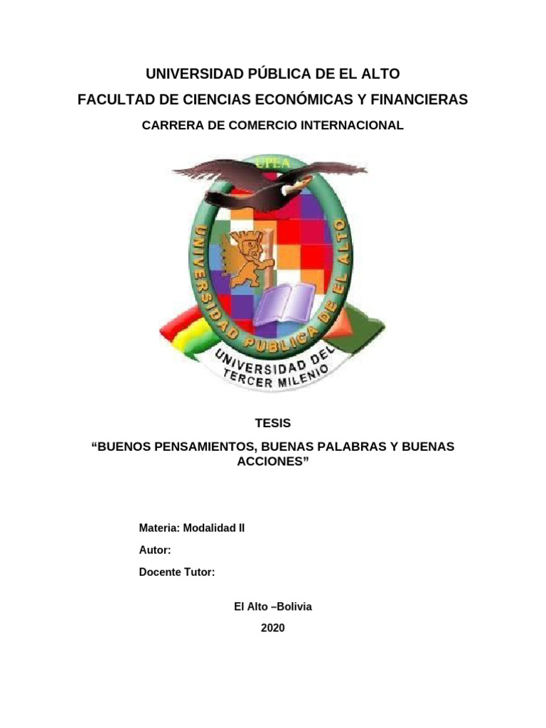 Modelo Carátula Upea Tesis - Proyecto | PDF