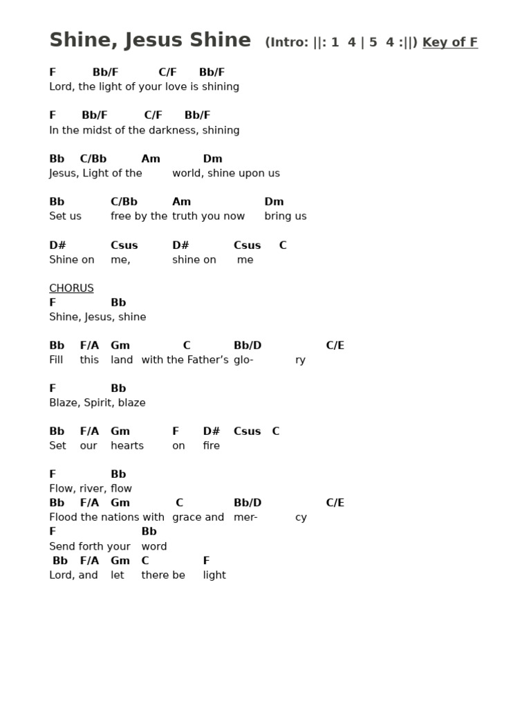 Shine, Jesus Shine: Chords & Lyrics | PDF
