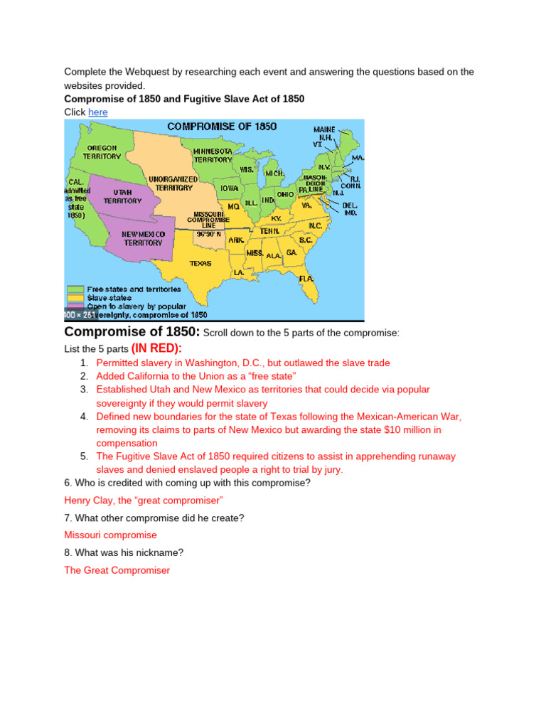 Road To The Civil War Web Quest | PDF | Politics Of The United States ...