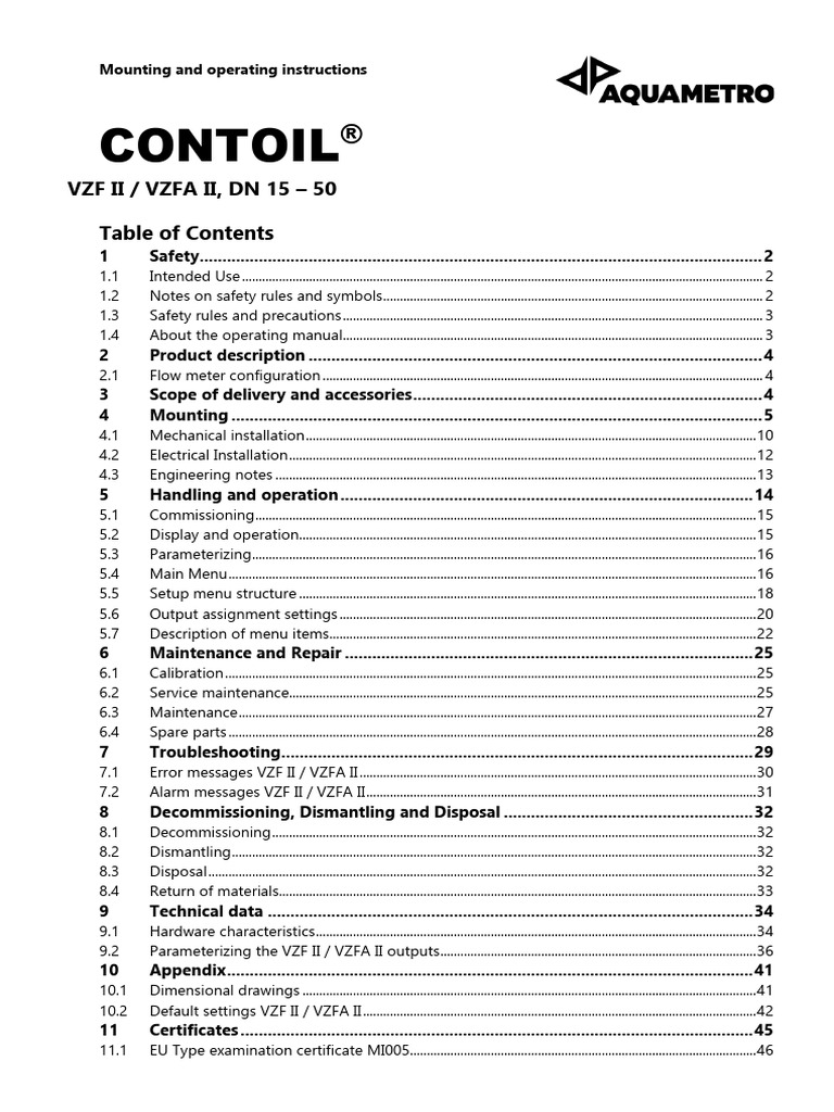 Aquametro VZF II/VZFA II Instructions | PDF | Flow Measurement | Pump