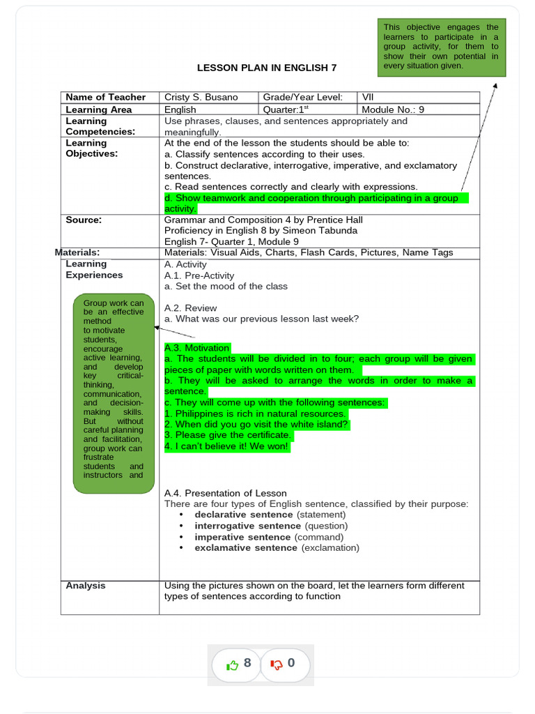lesson-plan-in-english-7-4-types-of-sentences_compress (1) | PDF | Sentence (Linguistics ...