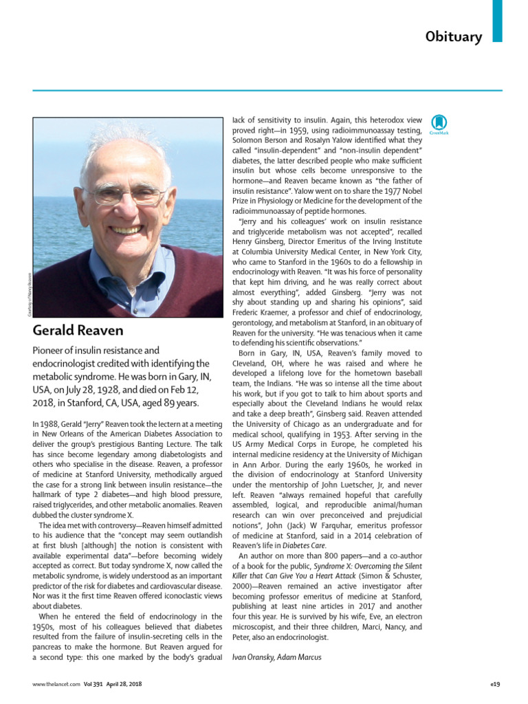 Gerald Reaven Lancet | PDF | Endocrinology | Metabolic Syndrome