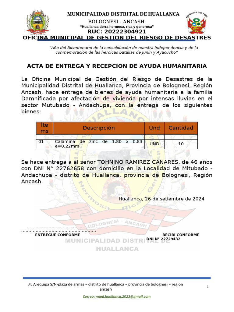 Formato Acta Ba Humanitaria 008-2024 Tonhino Ramirez | PDF