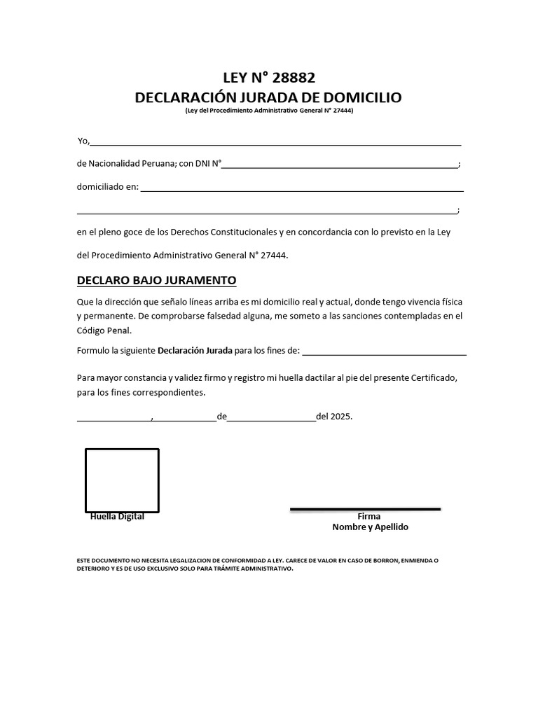 Declaracion Jurada de Domicilio- Vicus -2025 | PDF