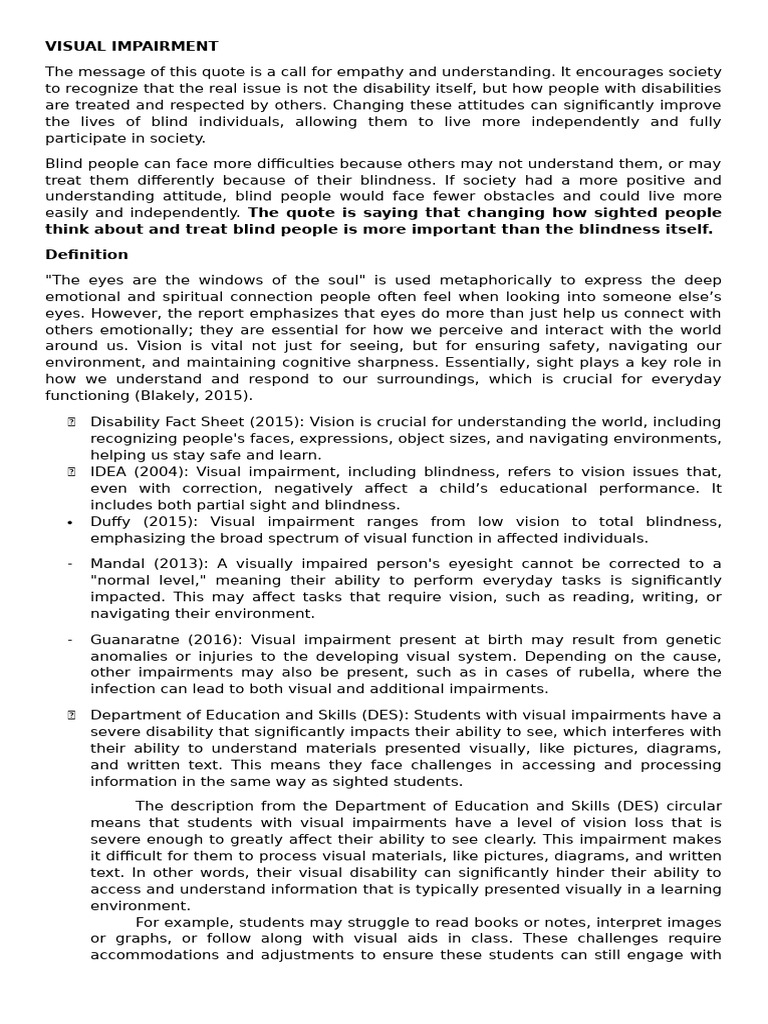 VISUAL IMPAIRMENT | PDF | Visual Impairment | Disability