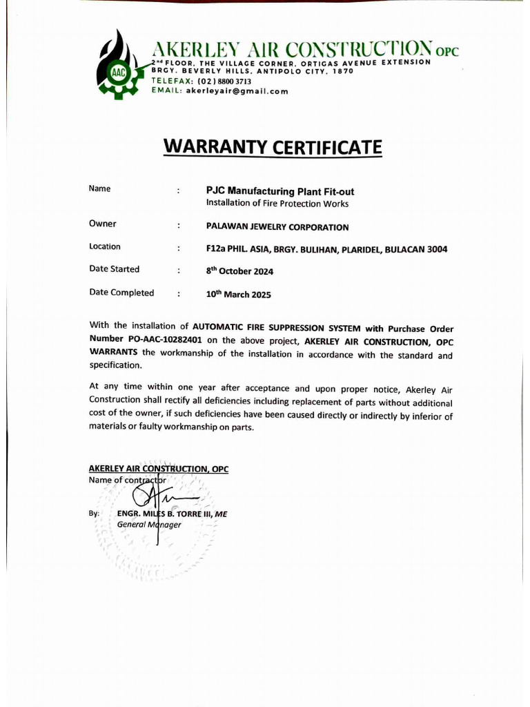 Warranty Certificate F12 | PDF