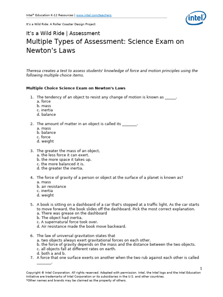 Wild Ride Multiple Types Science Exam Newtons Laws | PDF | Force | Weight