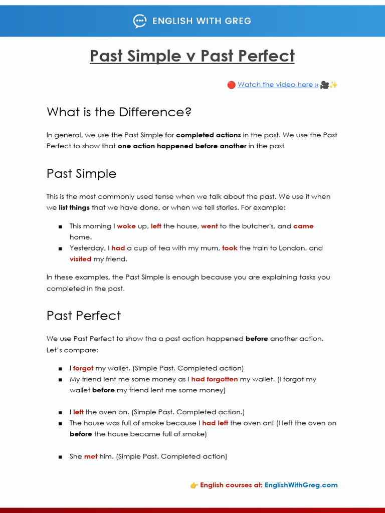 Past Perfect v Past Simple Tenses,,, | PDF